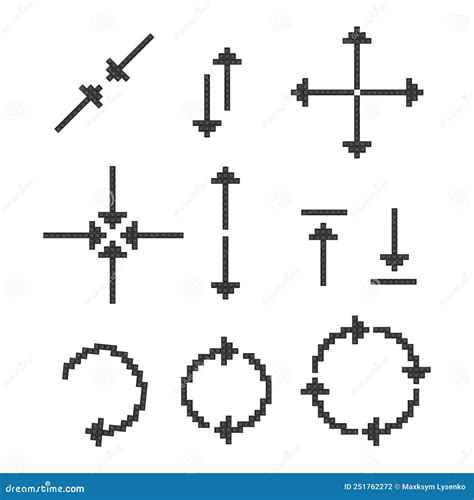 Set Pixel Arrows In Four Directions Arrow Open Book Crossed Ruler And Pencil And Icon