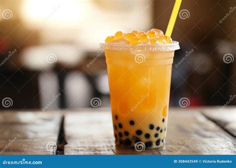 Mango Bubble Tea With Popping Boba Stock Image Image Of Quencher Citrus 308443549