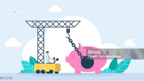 돼지 저금통을 부수는 레킹볼 표현 위기로 인한 경제에 큰 영향을 미쳤습니다 위기 관리 및 문제 해결 플랫 디자인 벡터 일러스트