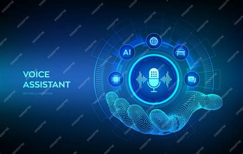 Premium Vector Voice Assistant Icon In Robotic Hand Personal Assistant And Voice Recognition