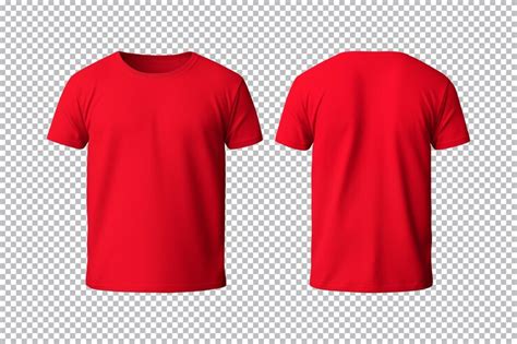 남성 의 적색 티셔츠 의 현실적 인 세트 가 투명 한 배경 에 고립 된 앞면 과 뒷면 의 모 ⁇ 프리미엄 Ai 생성 Psd