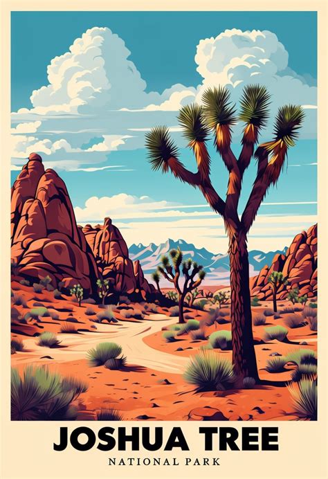 Vibrant Joshua Tree National Park Digital Illustration Poster Playground