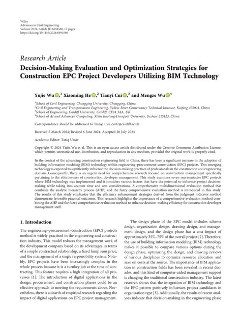 Pdf Decision Making Evaluation And Optimization Strategies For Construction Epc Project