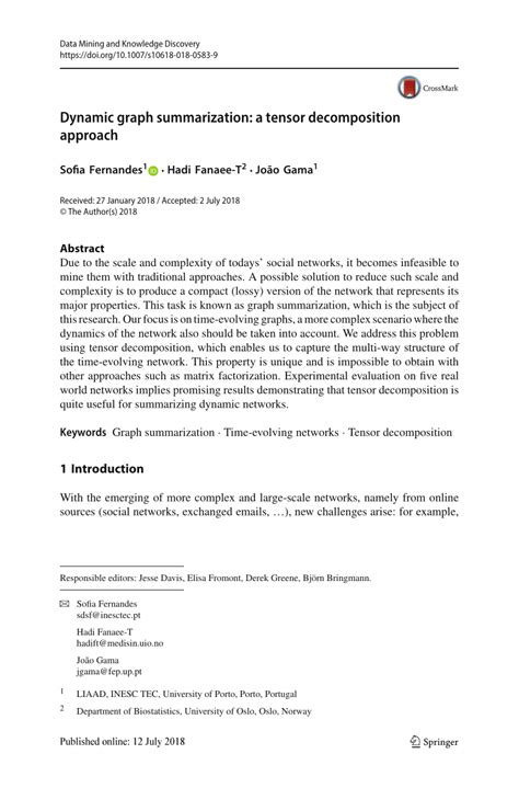 Pdf Dynamic Graph Summarization A Tensor Decomposition Approach