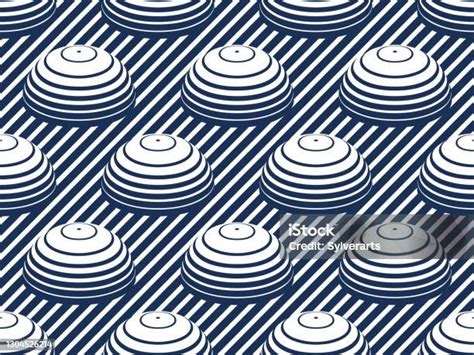 반구는 착시 원활한 패턴 벡터 반복 타일링 작업 배경 환각 3d 구체 및 라인 벽지 또는 인쇄 섬유 템플릿을 줄 지어 0명에 대한 스톡 벡터 아트 및 기타 이미지 Istock