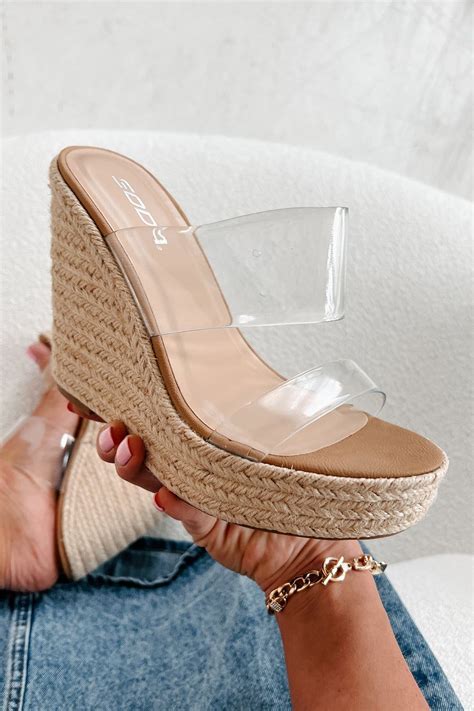 Orcajump Elevated Style Elegant Cross Strap Wedge Sandals With Clear