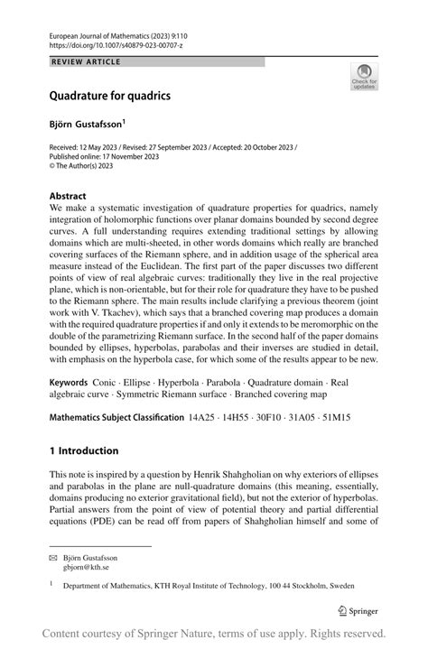 Pdf Quadrature For Quadrics