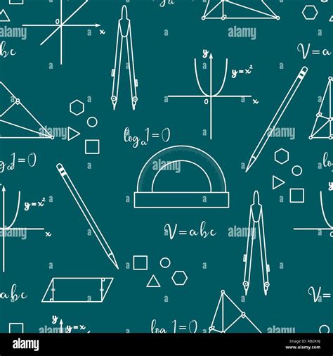Mathematical Scientific Vector Seamless Pattern With Geometry Plots Tools And Formulas