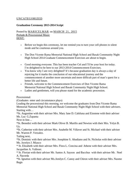 2014 Graduation Ceremony Script Pdf