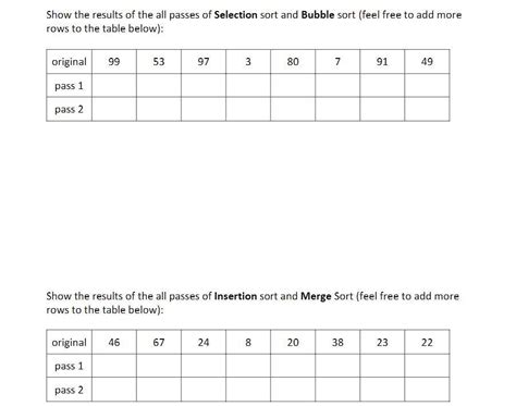 Solved Show The Results Of The All Passes Of Selection Sort