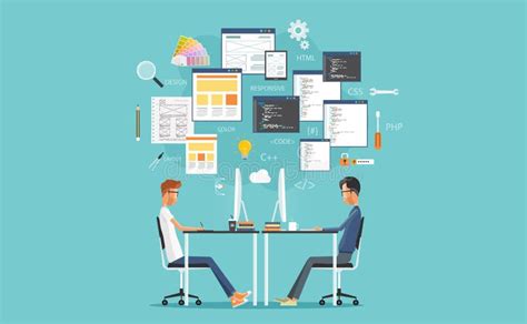 Graphic Design And Web Developer Working On Workplace Stock Vector