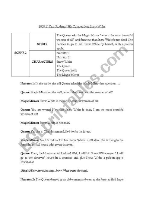 Snow White Script Scene 3 Esl Worksheet By Kalala