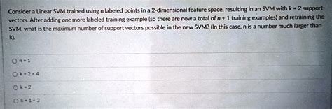 Solved Consider A Linear Svm Trained Using N Labeled Points In A 2 Dimensional Feature Space