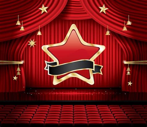 좌석이있는 빨간 무대 커튼 극장 오페라 또는 영화 장면 프리미엄 벡터