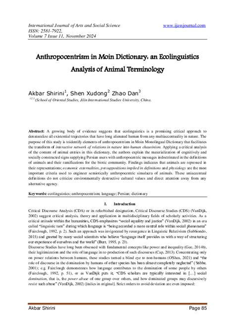Pdf Anthropocentrism In Moin Dictionary An Ecolinguistics Analysis