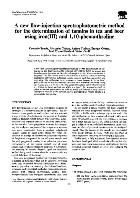 Pdf A New Flow Injection Spectrophotometric Method For The Determination Of Tannins In Tea And