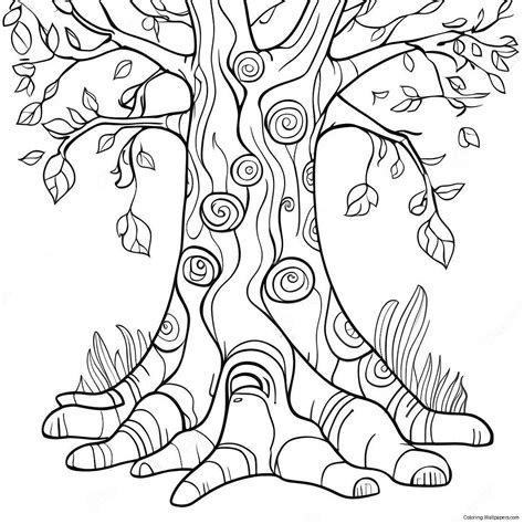 Whimsical Tree Trunk Coloring Page 57984 45880