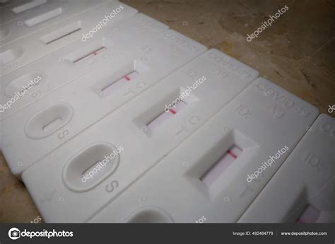 Macro Close Many Negative Sars Cov Rapid Antigen Tests Row Stock Photo