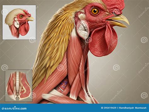 Chicken Anatomy Showing Body And Head Face With Muscular System