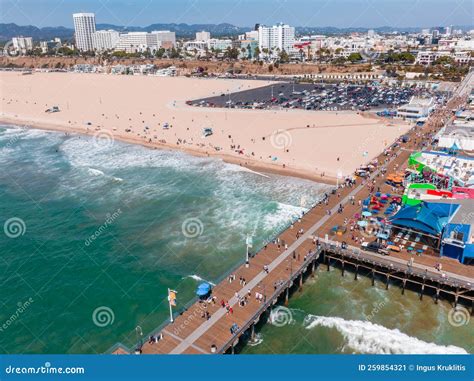 Panoramic Aerial View Of The Santa Monica Beach And The Pier Stock