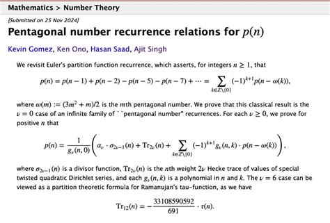 In 1750 Euler Proved His Recurrence Relation For The Partition Function That Is Taught In