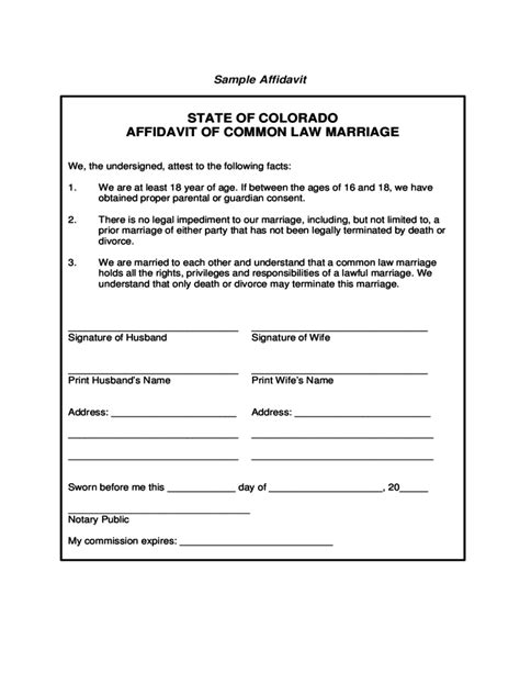 State Of Colorado Affidavit Of Common Law Marriage Free Download