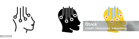 프로세서 세트 아이콘 전자 사이버 펑크 신경망 Cpu 설정 로봇 인공 지능 기술 개념입니다 선에 있는 벡터 아이콘 흰색 배경에 검은색과 화려한 스타일 가공의 인물에 대한