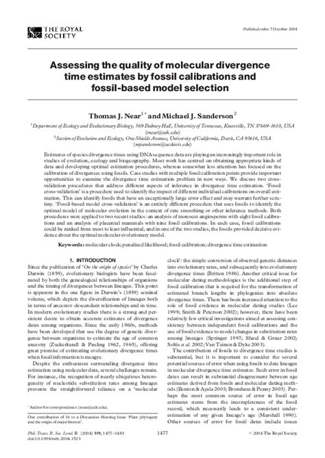 Pdf Assessing The Quality Of Molecular Divergence Time Estimates By Fossil Calibrations And