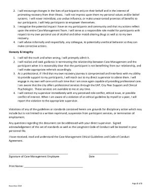 Fillable Online Case Management Ethics Guidelines And Code Of Conduct Agreement Case Management