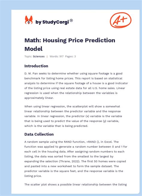 Math Housing Price Prediction Model Free Essay Example