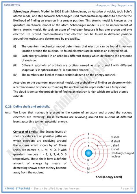 Adamjee Coaching Atomic Structure Short And Detailed Question Answers Chemistry 9th