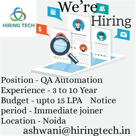 Hiring Tech On Linkedin Notetoinform Qaautomation Immediatejoiners Location Noida Hr