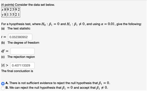 Solved 4 Points Consider The Data Set Below X 8 9 2592 Y