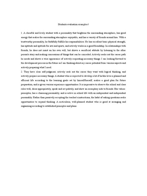 Students Evaluation Examples Pdf
