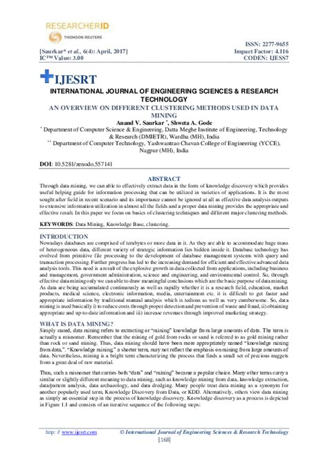 pdf an overview on different clustering methods used in data mining