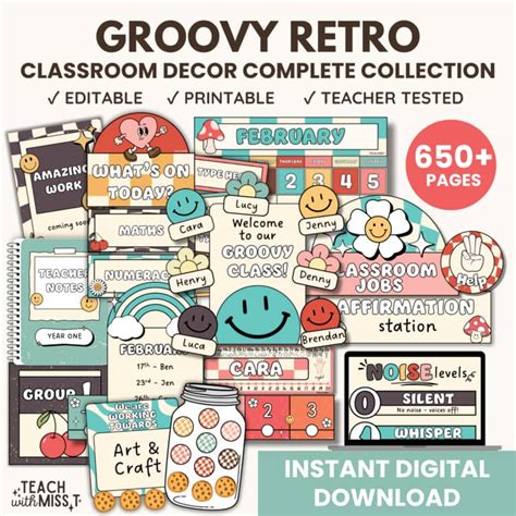 Groovy Retro Classroom Decor Bundle Complete Collection Tpt