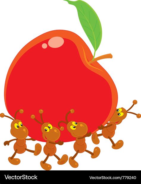 Ants Carrying A Red Apple Royalty Free Vector Image