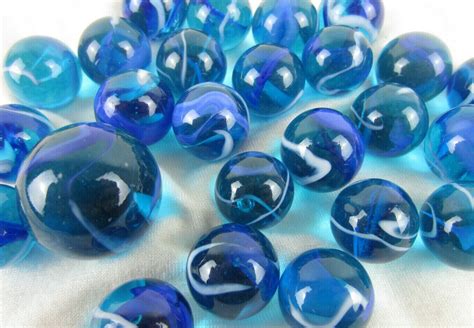 25 Glass Marbles Blue Jay Game Pack Vtg Style Clear Translucent Shooter