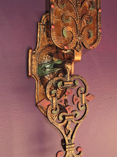 Pair Large Spanish Revival Sconces With Original Mica Shields For Sale