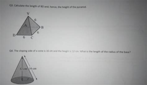 Solved Q Calculate The Length Of BD And Hence The Height Of The Pyramid Q The Sloping