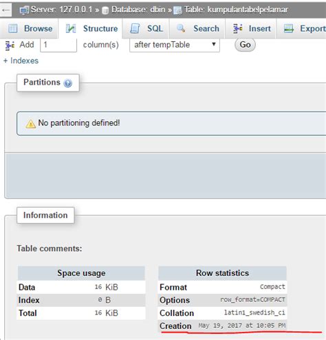 mysql how to insert creation date of some tables into a new table