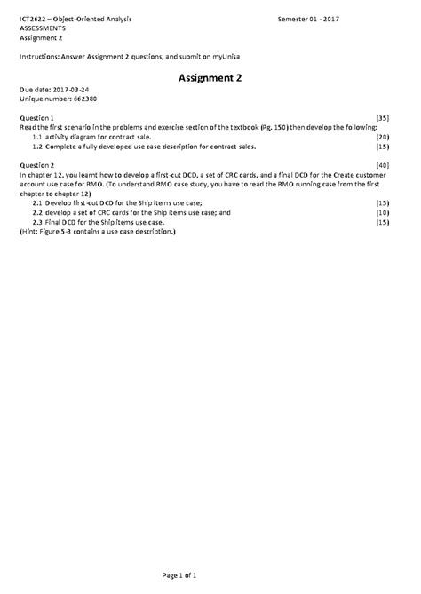assignment 2 s1 2017 notes ict2622 object oriented analysis