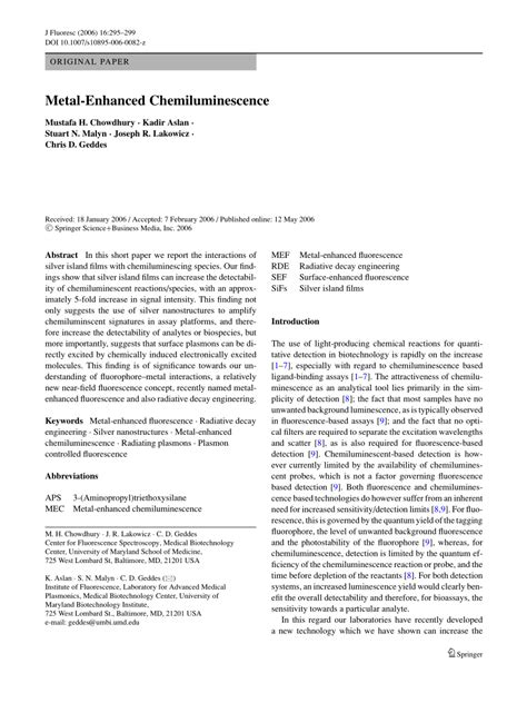 Pdf Metal Enhanced Chemiluminescence