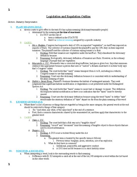 Leg Reg Outline Legislation And Regulation Outline Section Statutory