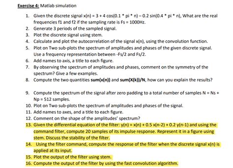 Solved Exercise Matlab Simulation Given The Discrete Chegg