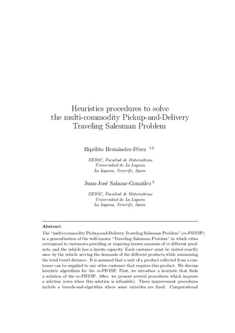 Pdf Heuristics Procedures To Solve The Multi Commodity Pickup And