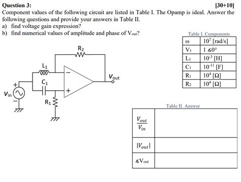 Solved Component Values Of The Following Circuit Are Listed Chegg Com