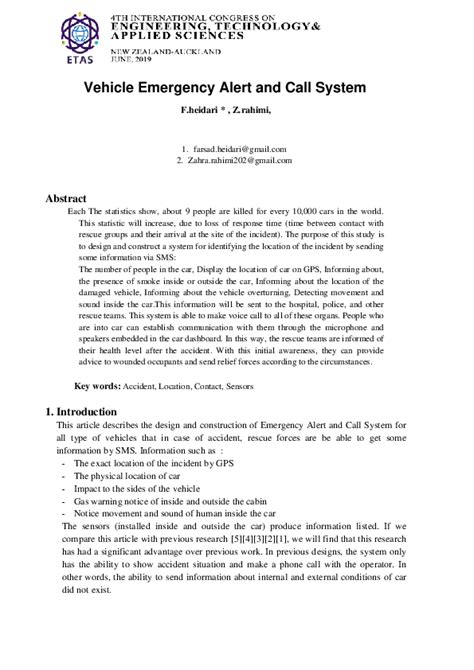 Pdf Vehicle Emergency Alert And Call System