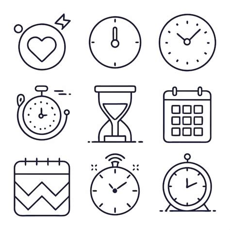 Premium Vector Set Of 9 Time And Schedule Line Icons Clock Hourglass Calendar Alarm Stopwatch