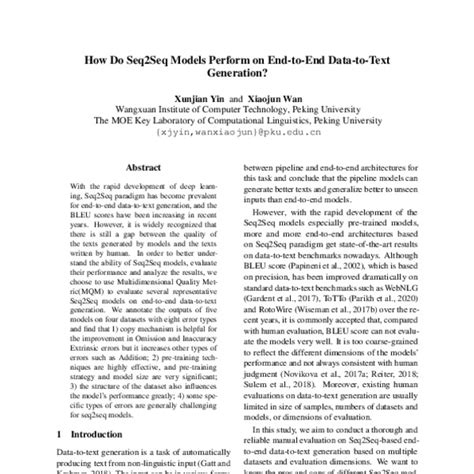 How Do Seq2seq Models Perform On End To End Data To Text Generation Acl Anthology